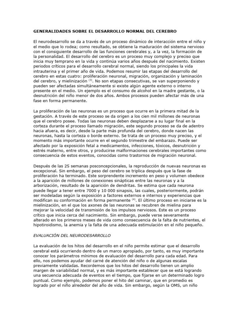 Generalidades Sobre El Desarrollo Normal Del Cerebro | PDF | Neurona | Cerebro