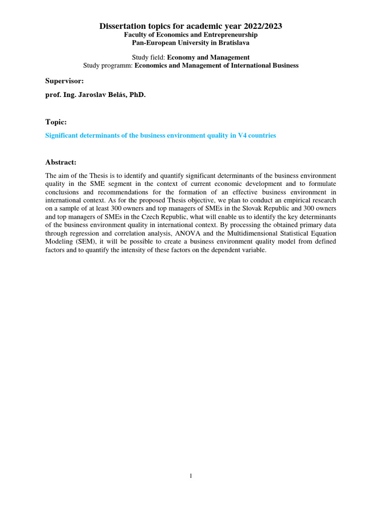 Dissertation Topics For Academic Year 2022 2023 Fep Final | PDF | Thesis | Economics