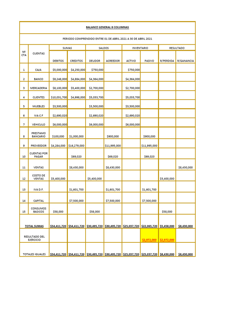 Balance 8 Columnas | PDF