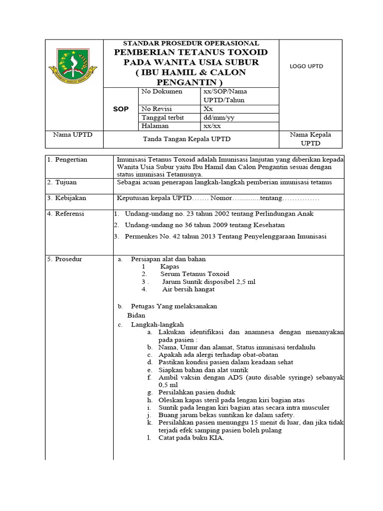 SOP Imunisasi Tetanus untuk Ibu Hamil | PDF