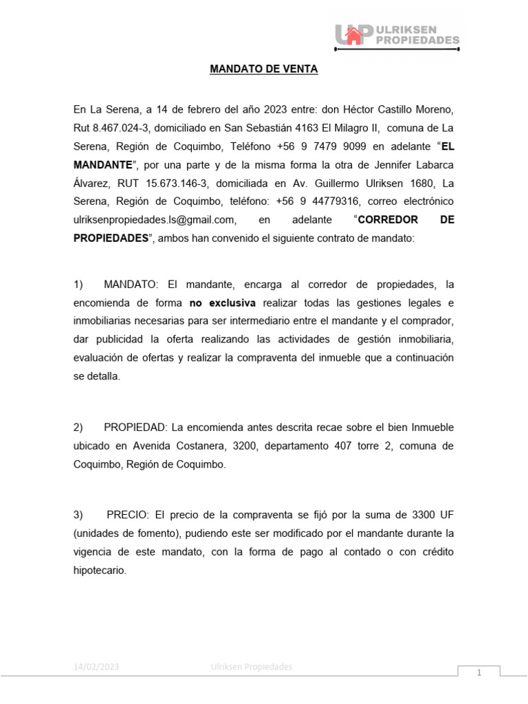 Mandato de Venta Formato | PDF