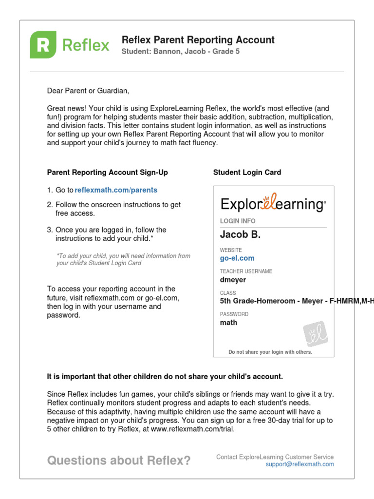 Reflex - Parent Letters | PDF | Login | User (Computing)