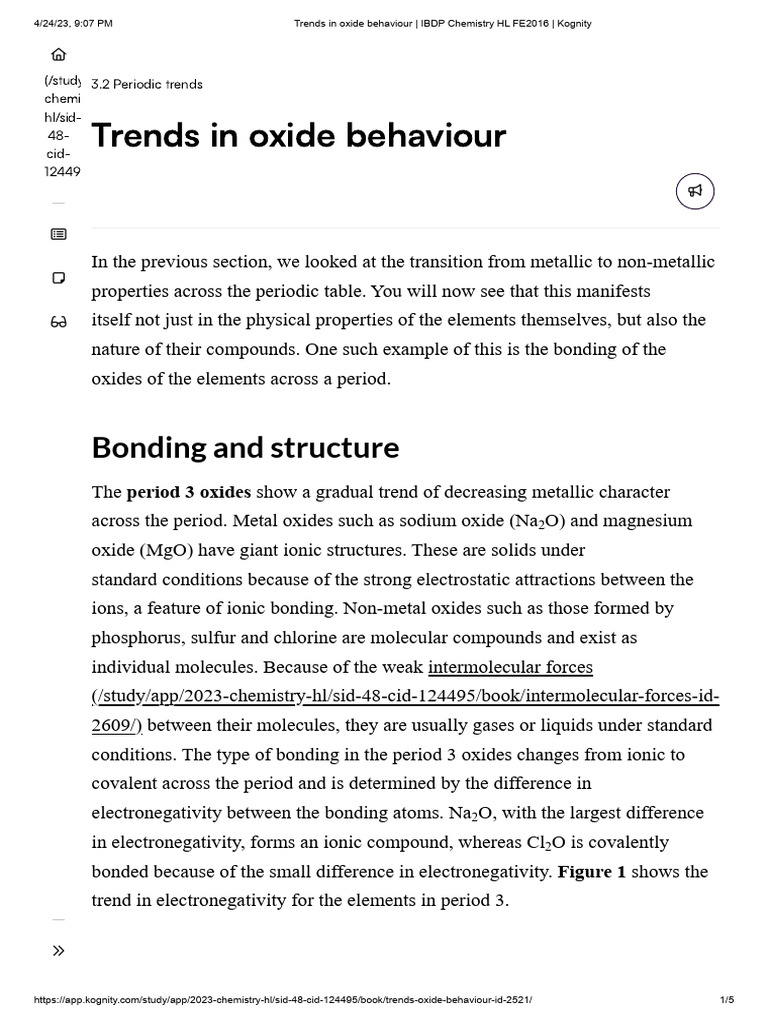Trends in Oxide Behaviour - IBDP Chemistry HL FE2016 - Kognity | PDF ...