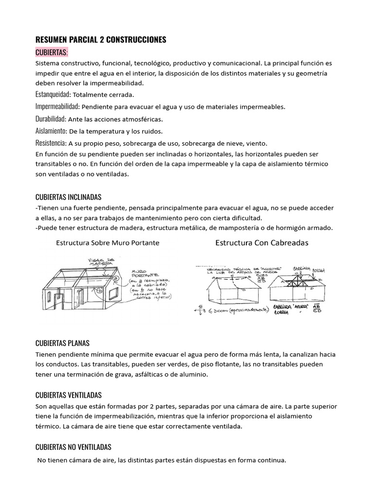 Resumen Parcial 2 Construcciones | Descargar gratis PDF | Albañilería | Techo