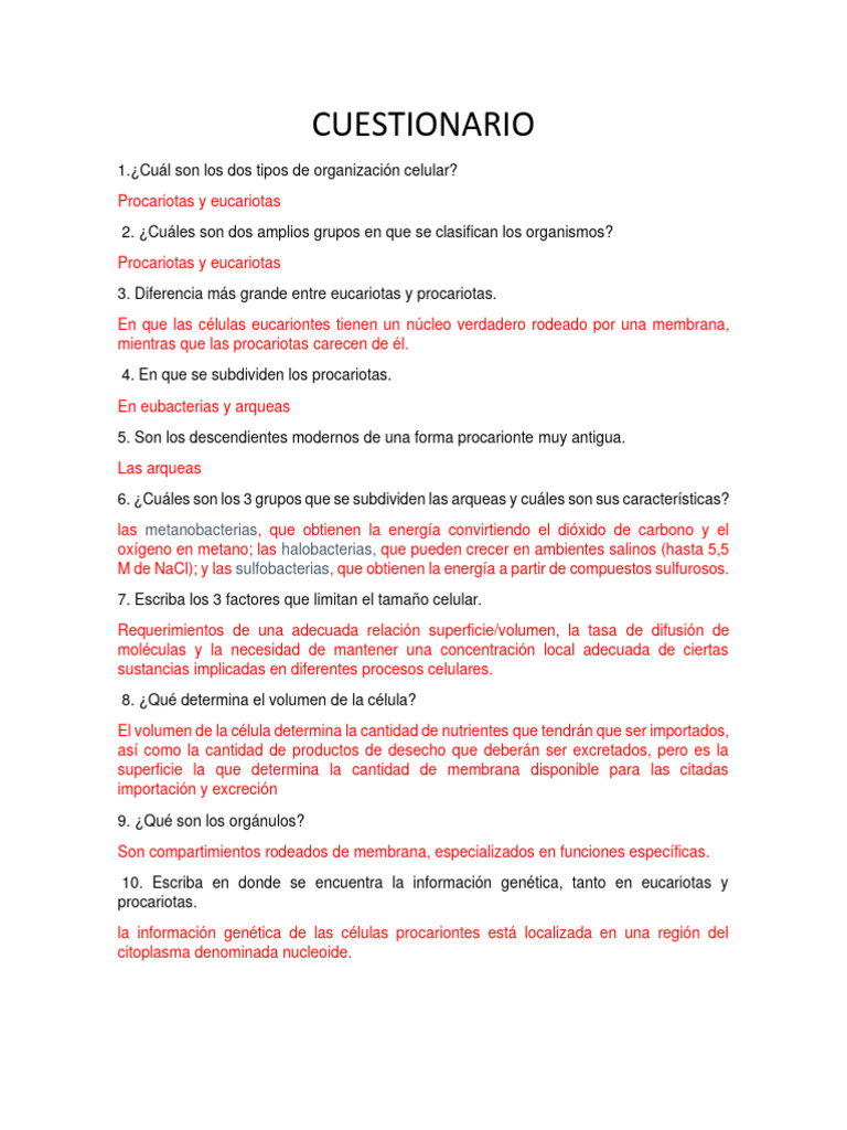 Cuestionario Biologia | Descargar gratis PDF | Membrana celular | Biología Celular)