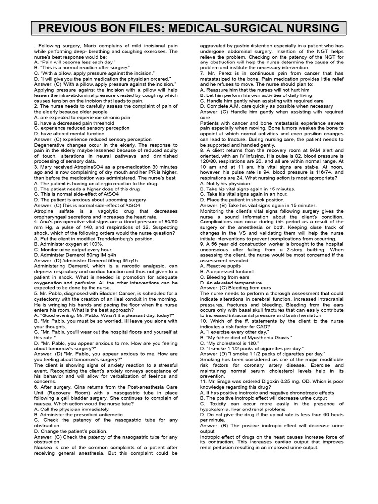 Previous BON Files (Medical-Surgical Nursing) | PDF | Hypoxia (Medical ...