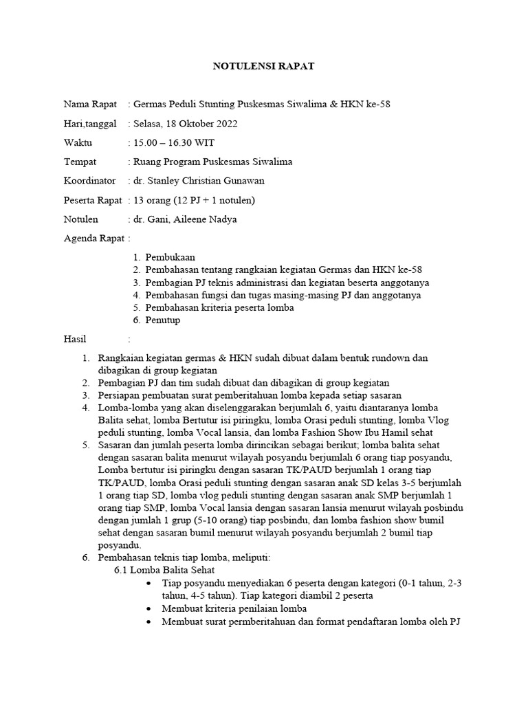 Notulensi Rapat | PDF