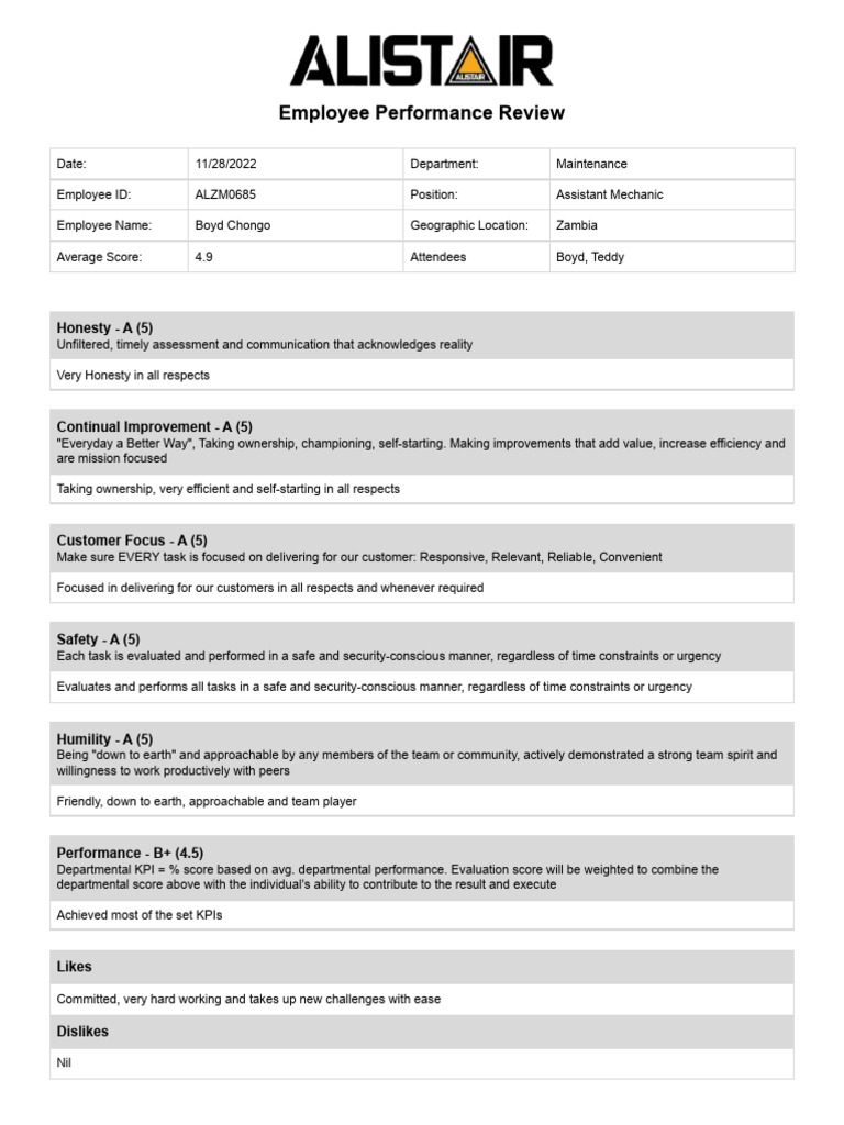 ALZM0685 Chongo Boyd Performance Review | PDF | Organizational Behavior | Business