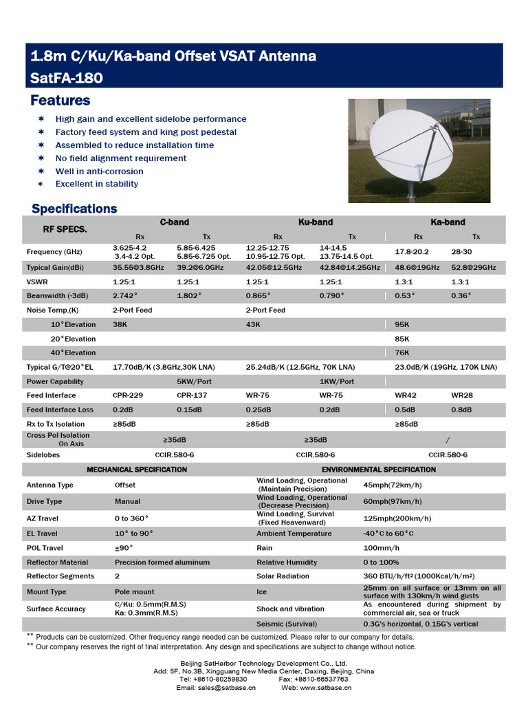 1.8m C, Ku, Ka-Band Offset VSAT Antenna | PDF | Wound | Electromagnetic Spectrum