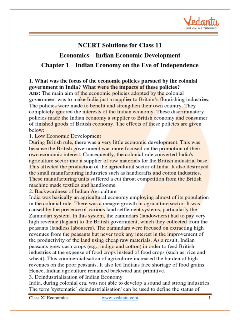 Class 11 Indian Economic Development - Chapter 1 | PDF | Economy Of India | British Raj