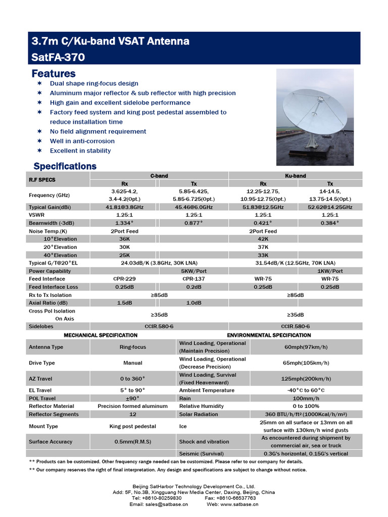 3.7m C, Ku-Band VSAT Antenna | PDF | Decibel | Electronics