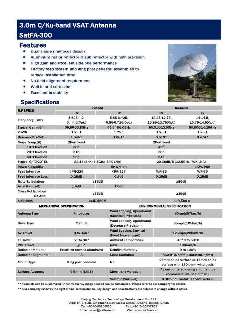 3.0m C, Ku-Band VSAT Antenna | PDF | Decibel | Electrical Engineering