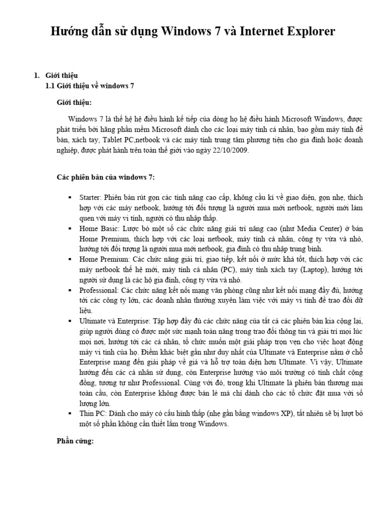 Hướng Dẫn Sử Dụng Windows 7 Và Internet Explorer | PDF