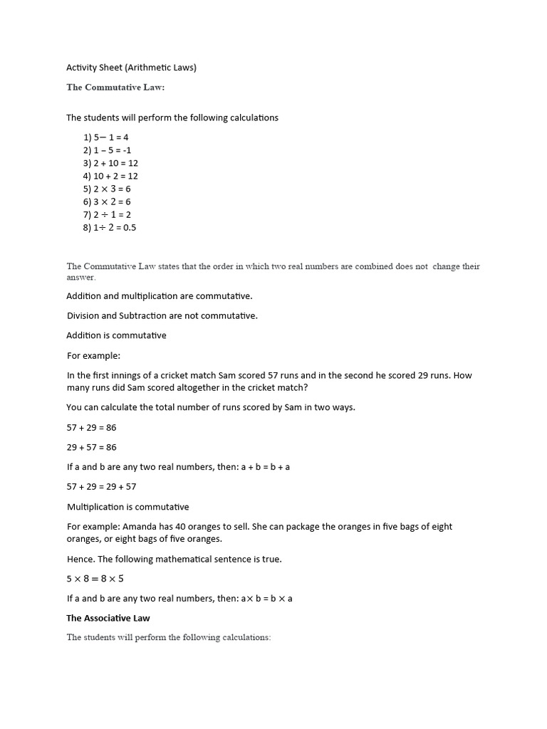 Arithmetic Laws PDF | PDF | Multiplication | Elementary Mathematics