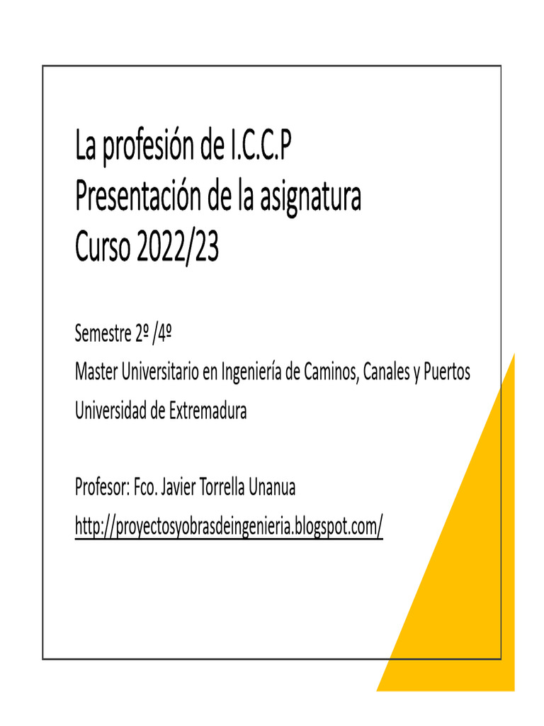 Presentación Asignatura ICCP 2023 | PDF | Ingeniero civil | Ingeniería