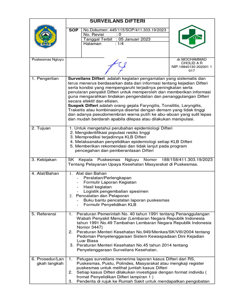 Sop Surveilans Difteri | PDF