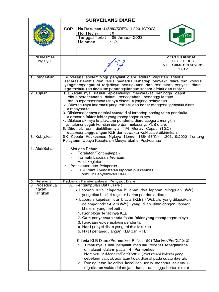 Sop Surveilans Diare | PDF
