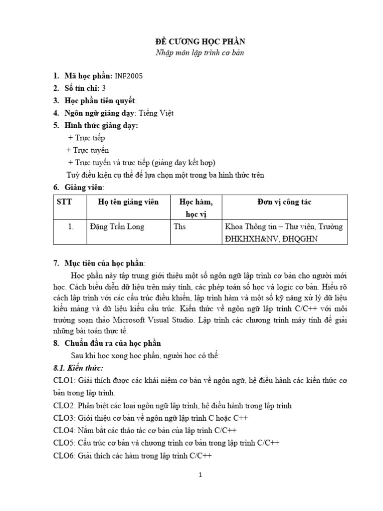 De Cuong Lap Trinh Co Ban | PDF