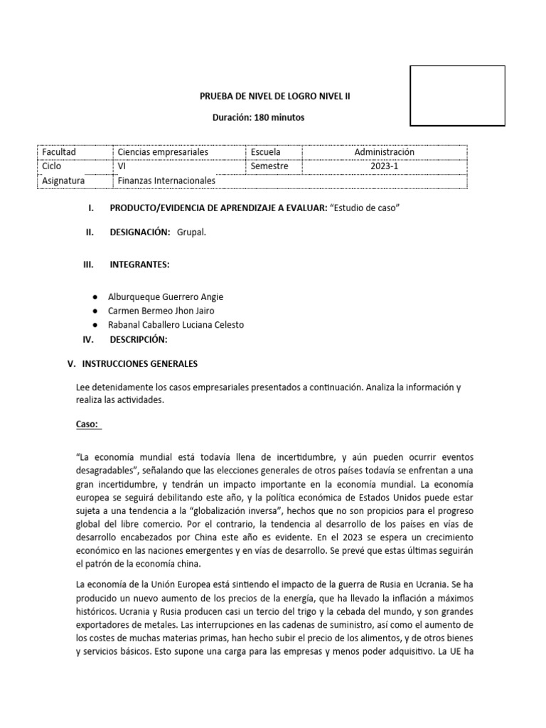 PRUEBA DE NIVEL DE LOGRO - PNL II Nivel 2023-1 | PDF | Business | Iniciativa empresarial