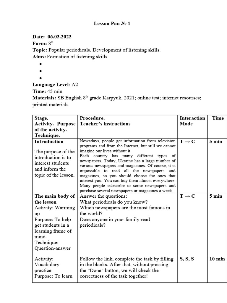 Lesson Plan 1 | PDF | Newspapers | Lesson Plan Lesson Plan 1 | PDF | Newspapers | Lesson Plan