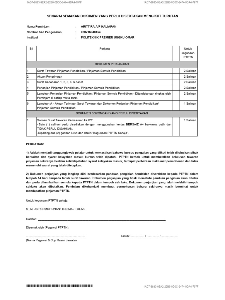 Senarai Semakan Dokumen Yang Perlu Disertakan Mengikut Turutan | PDF