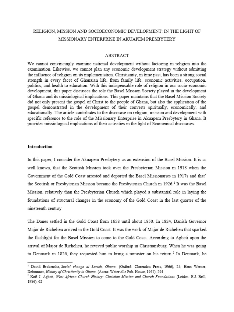 Religion, Mission and Socioeconomic Development in The Light of ...