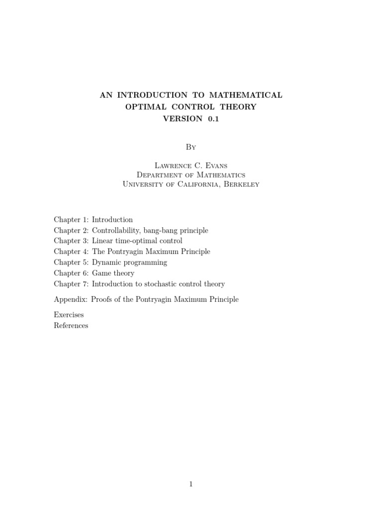 (Evans L.C.) An Introduction To Mathematical Optim | PDF | Optimal Control | Ordinary ...