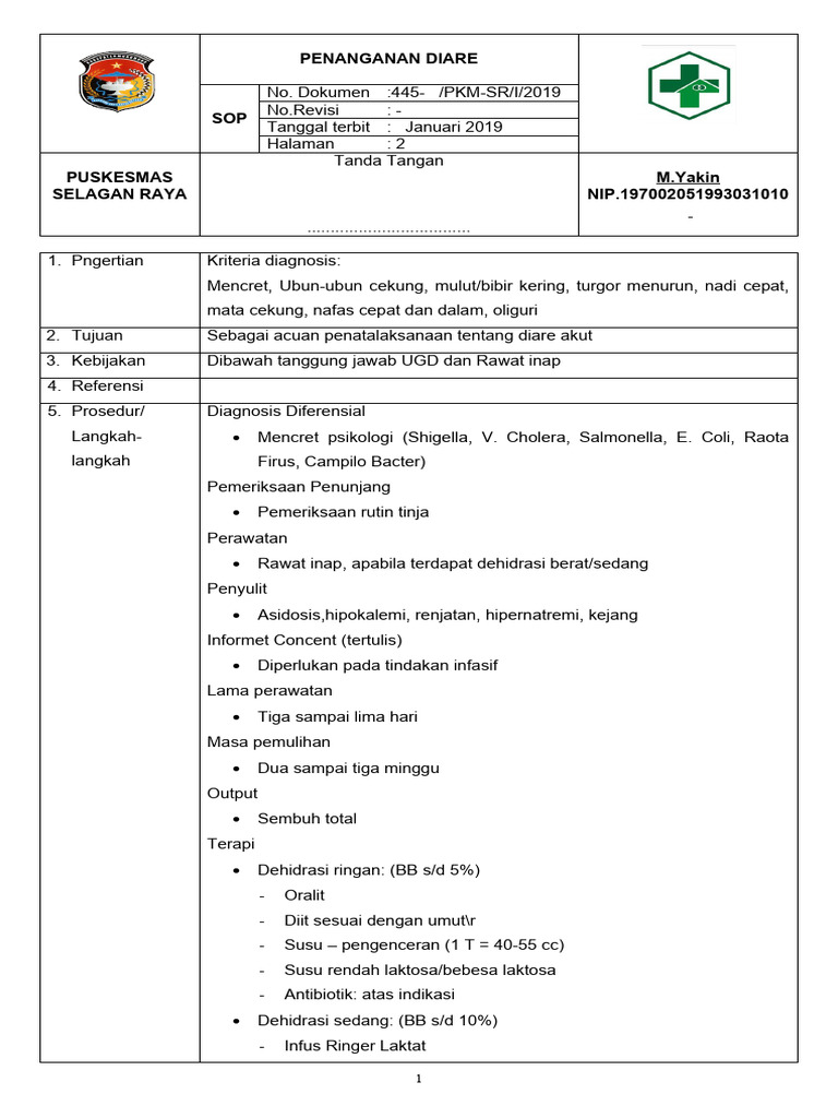 Sop Diare Akut | PDF