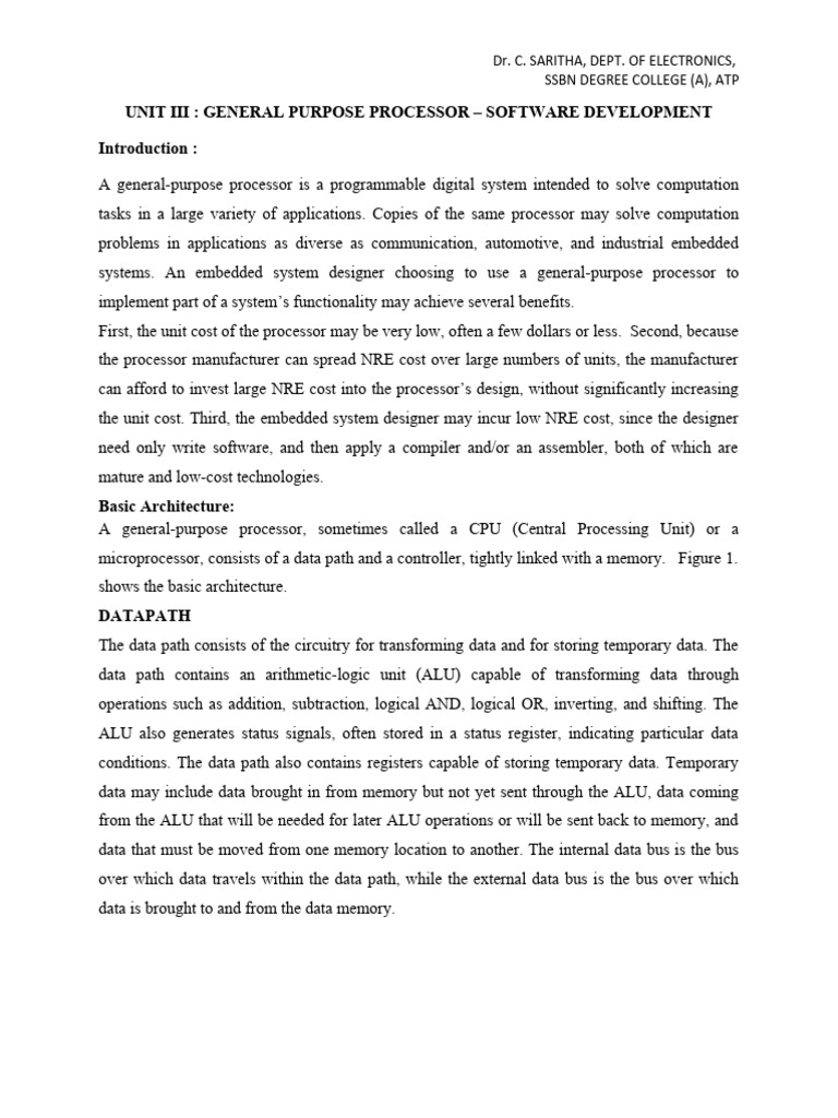Unit Iii General Purpose Processor Software Development | PDF | Central ...