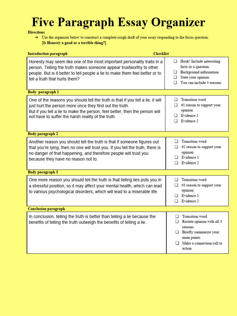 5 Paragraph Essay Organizer | PDF | Truth | Reason