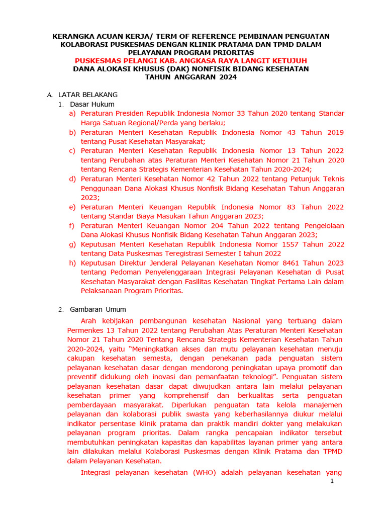 Tor Dak NF - Puskesmas - Penguatan Kolaborasi Puskesmas Dengan Klinik Pratama - TPMD Dalam ...