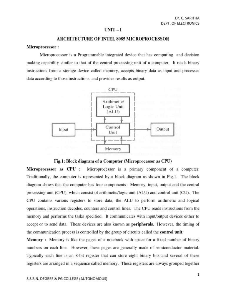 UNIT I - Architecture of 8085 Microprocessor | PDF | Central Processing Unit | Microprocessor