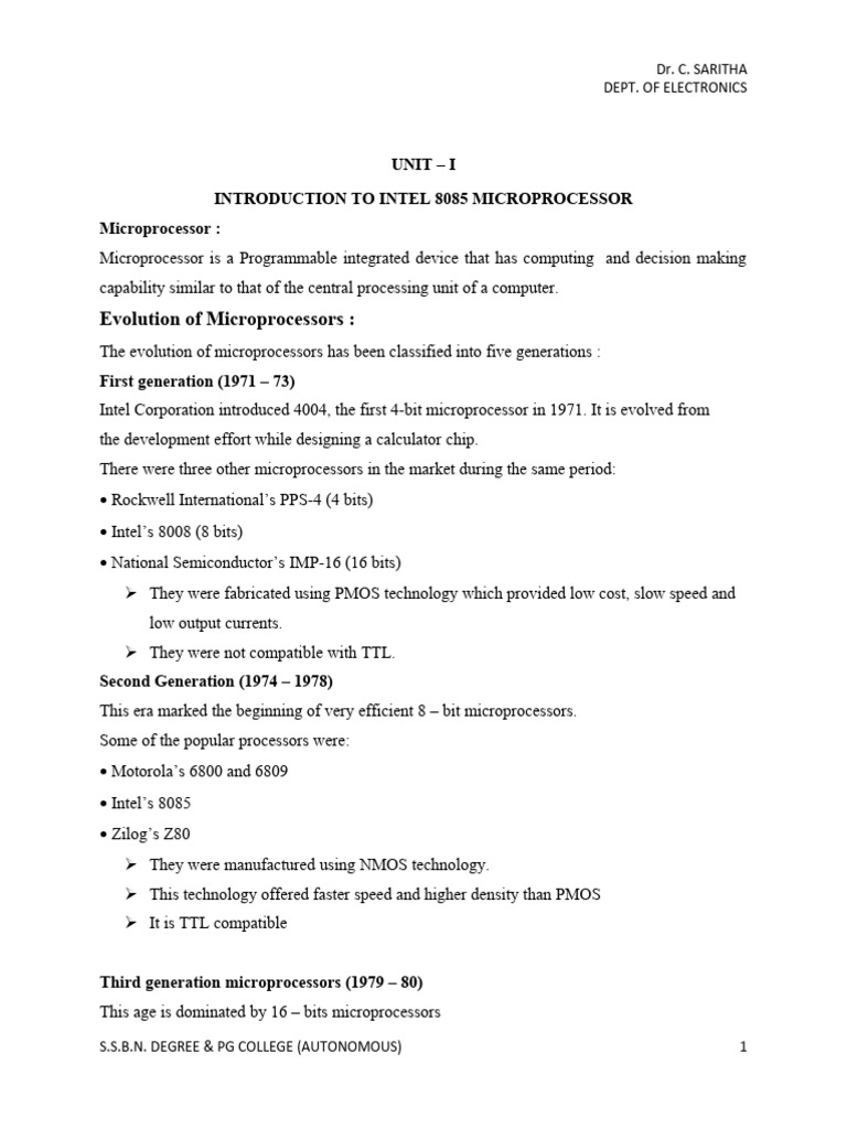 Unit I Microprocessor Notes | PDF | Microprocessor | Central Processing ...
