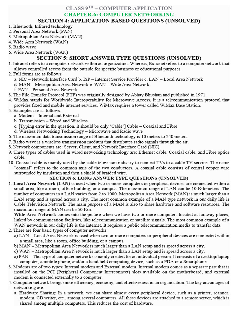 CLASS 9TH - (CHAP 6 Computer Networking) | PDF | Computer Network | Wi Fi