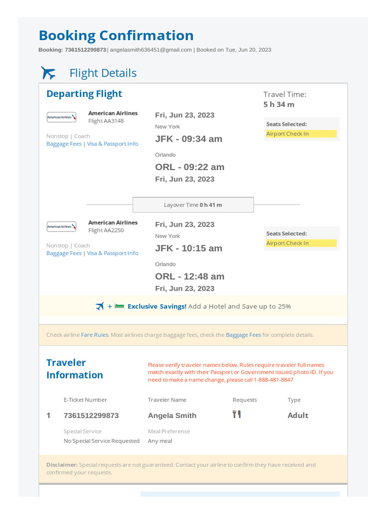 Angela Smith Flight Ticket | PDF | Fee | Transport