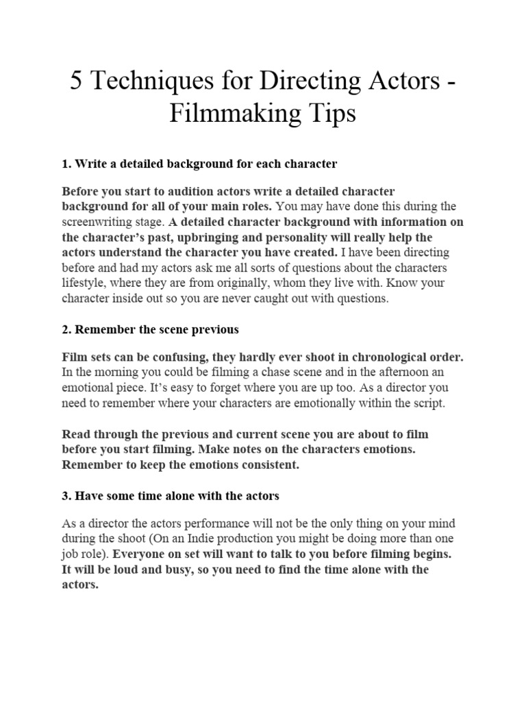 Actor Directing Tips for Filmmakers | PDF | Actor | Filmmaking