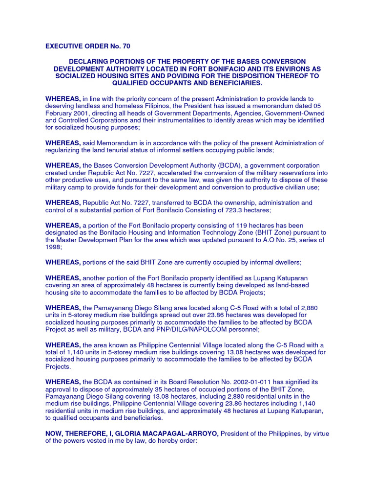 EO No. 70 - BCDA | PDF | Justice | Crime & Violence