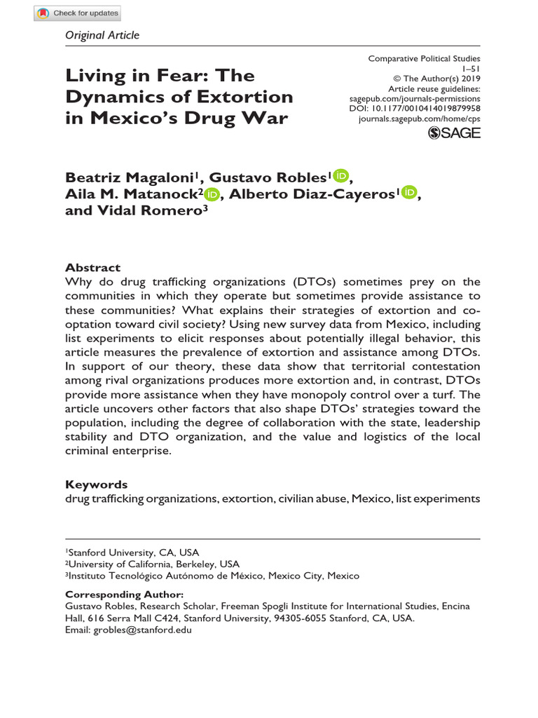 Living in Fear The Dynamics of Extortion in Mexicos Drug War ...