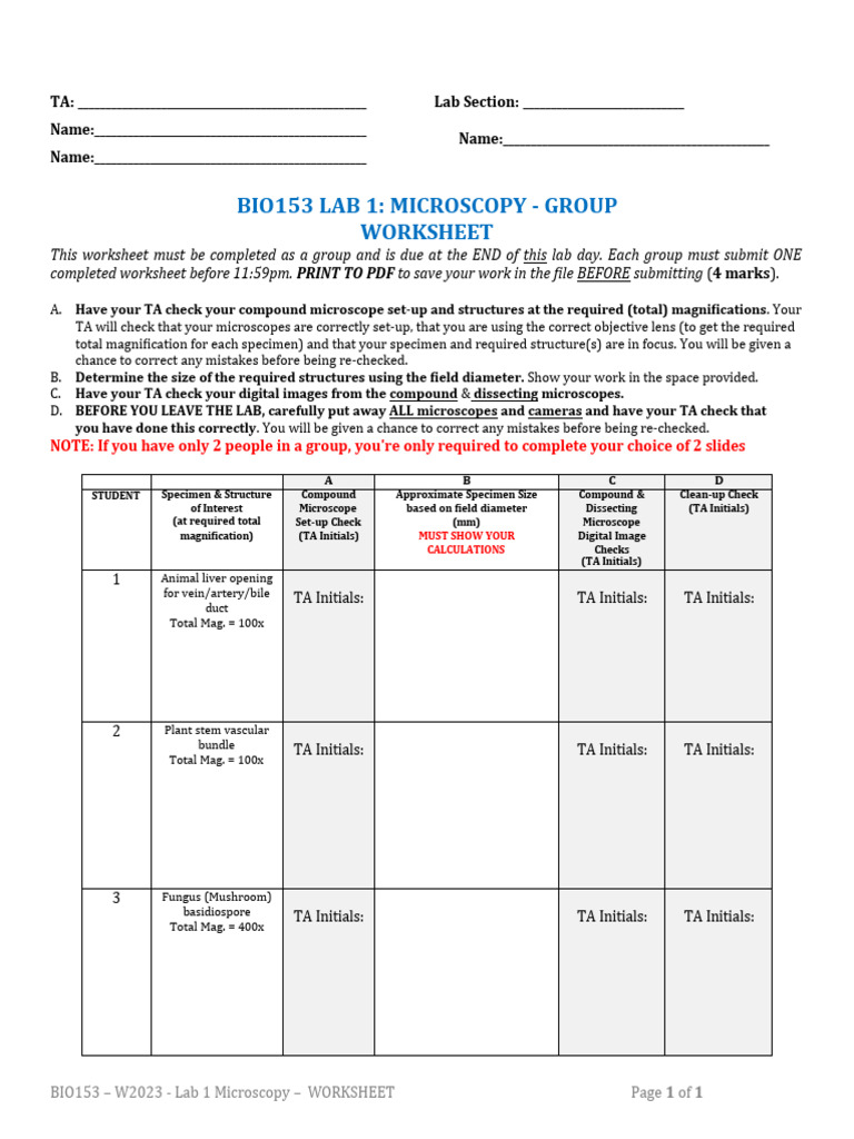 BIO153 W2023 Lab 1 - Microscopy Worksheet-1 | Download Free PDF ...