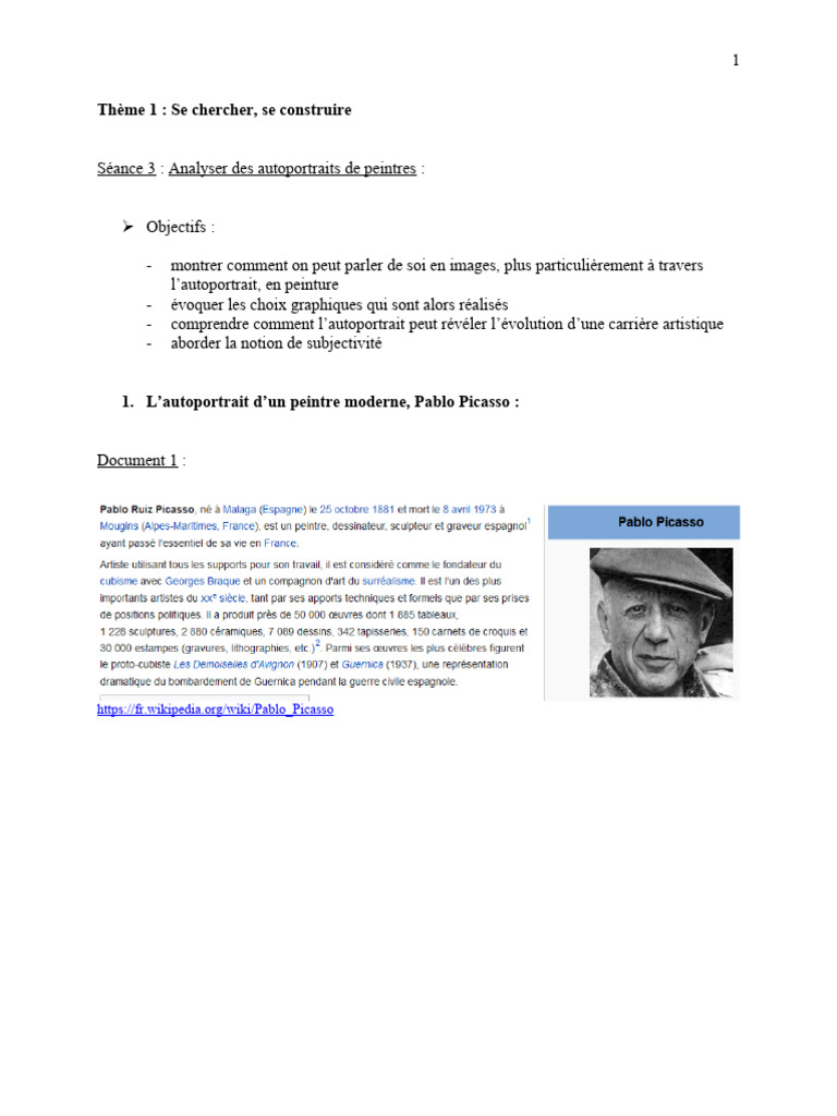 Évolution des autoportraits de Picasso | PDF | Pablo Picasso | Peintures