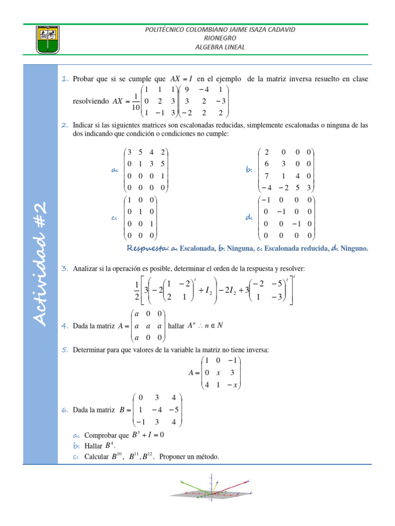 Actividad # 2 Matrices y Sistemas de Ecuaciones | PDF | Matriz (Matemáticas) | Ecuaciones