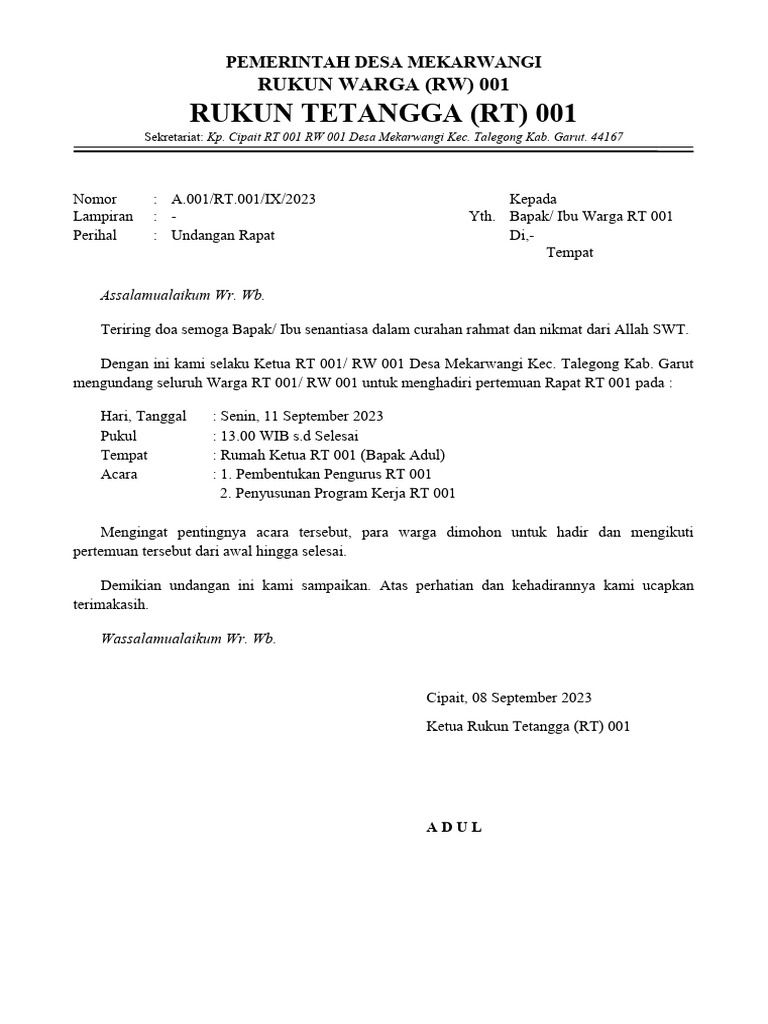 Undangan Rapat RT | PDF