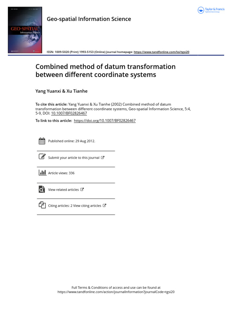 Combined Method of Datum Transformation Between Different Coordinate Systems | Download Free PDF ...