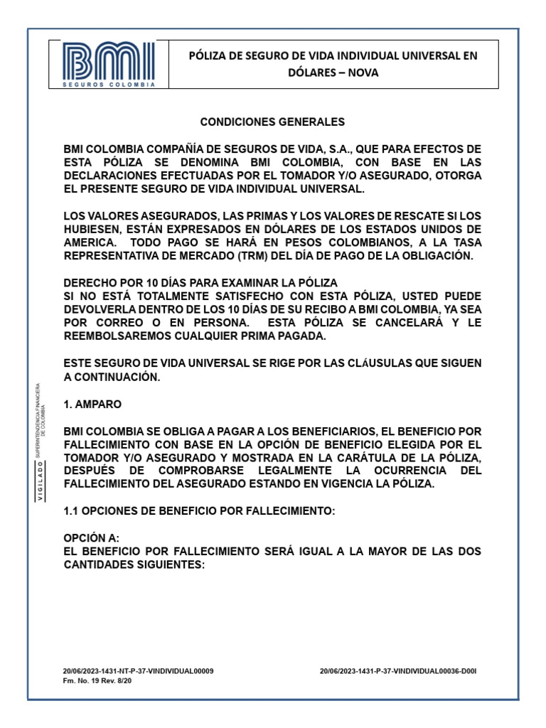Póliza de Seguro de Vida Universal BMI | PDF | Póliza de seguros | Seguro