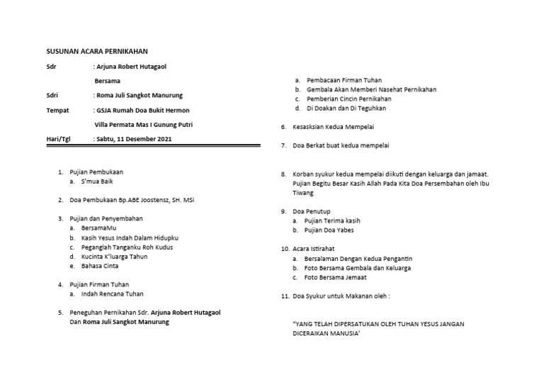 Contoh SUSUNAN ACARA PERNIKAHAN | PDF