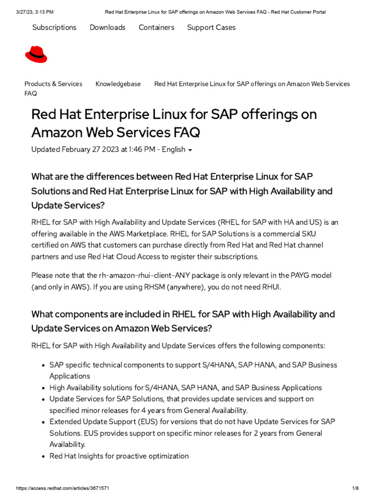 Red Hat Enterprise Linux For SAP Offerings On Amazon Web Services FAQ - Red Hat Customer Portal ...