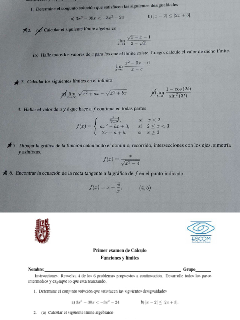 Compendio de Guias y Exámenes ETS de Cálculo ESCOM 2023 | Descargar gratis PDF | Integral ...