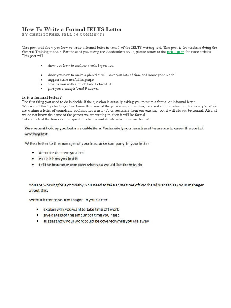 Writing Formal IELTS Letters Guide | PDF | International English ...