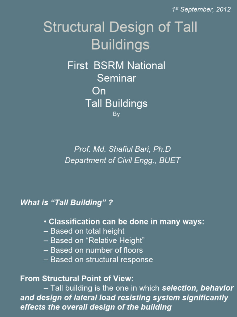 STRUCTURAL DESIGN OF TALL BUILDINGS (Seminar) | PDF | Beam (Structure ...