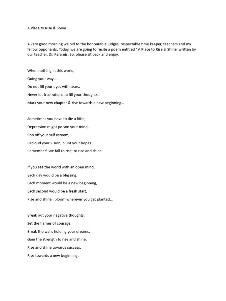 Rise To Shine Poem PDF | PDF | Self-Improvement